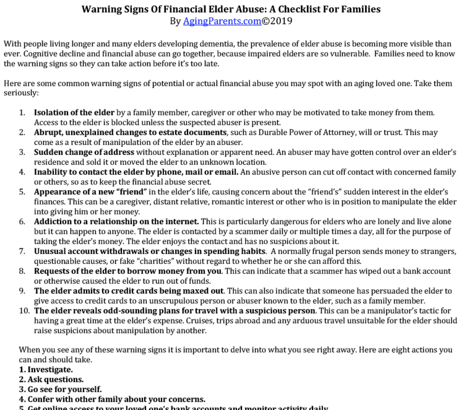 Financial Elder Abuse Checklist - AgingInvestor